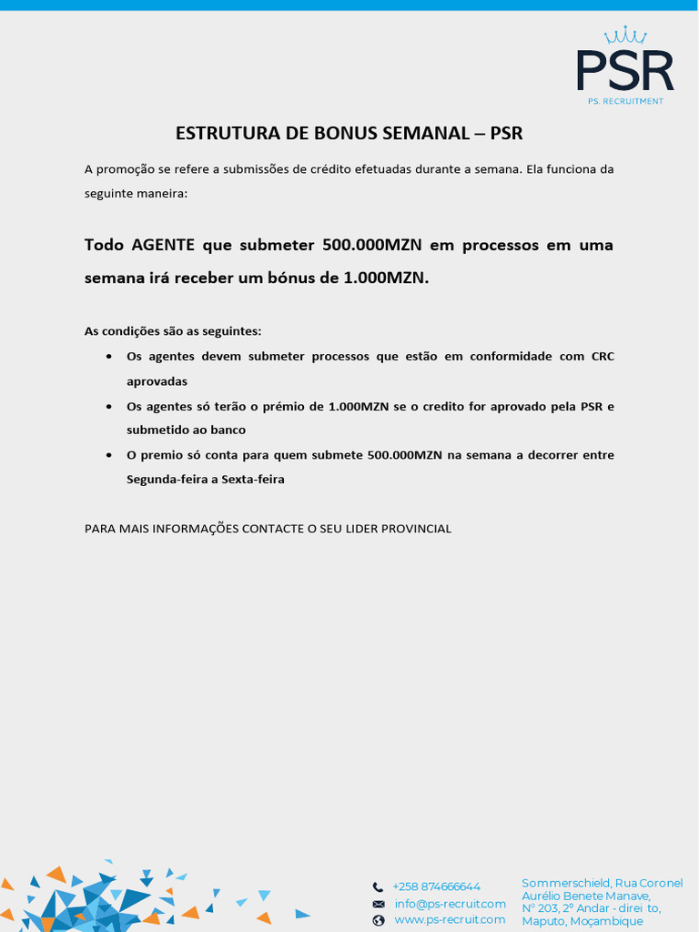 Estrutura de Bonus Semanal Psr | PDF