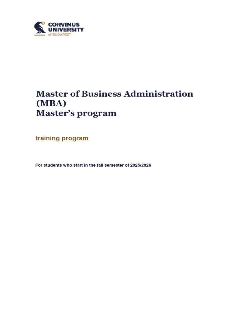 Fmba Mba Master S Program 2025-26-2 | PDF | Thesis | Economics