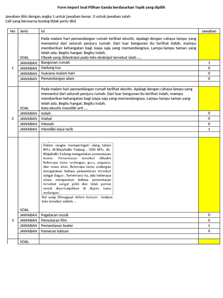 Form-Soal-Ganda UM 9 B.INDO | PDF