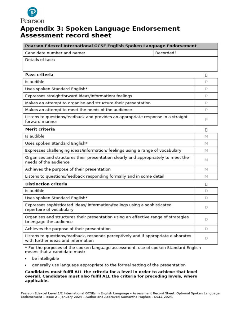 Pearson Edexcel Spoken Language Assessment | PDF | Communication ...