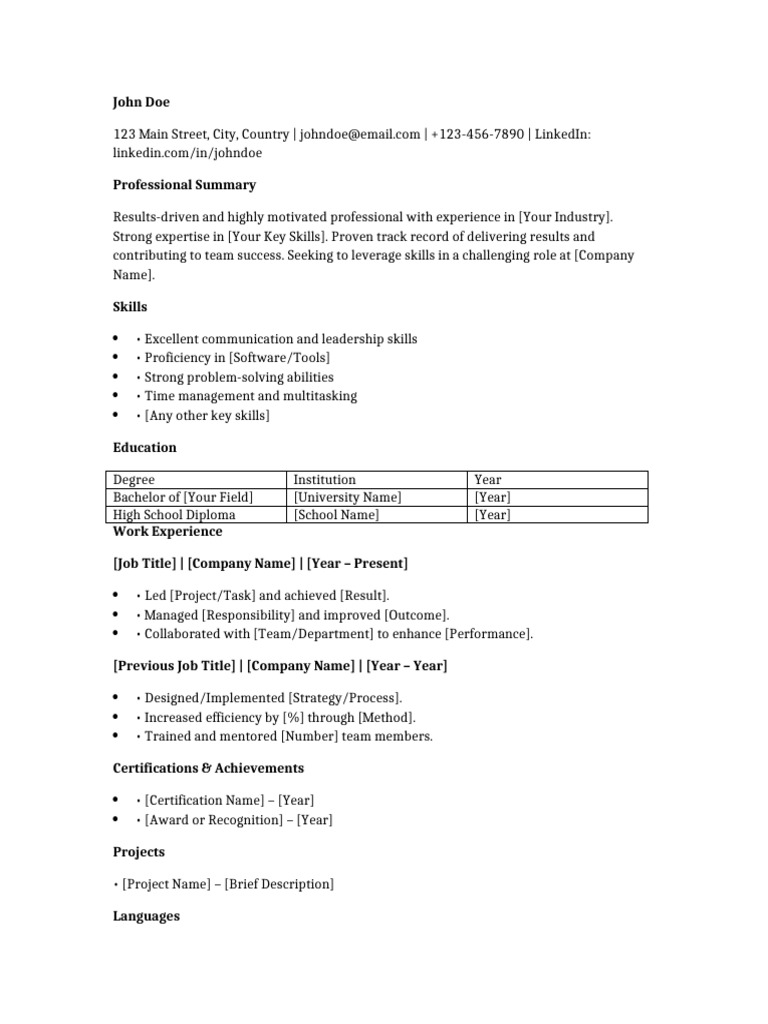 John Doe's Professional Resume Summary | PDF