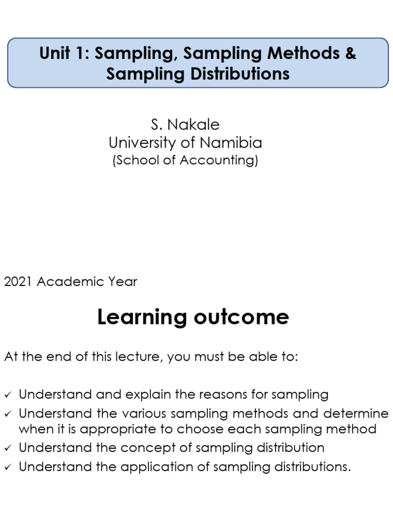 Unit 1 Sampling, Sampling Methods and Sampling Distributions | PDF | Sampling (Statistics ...