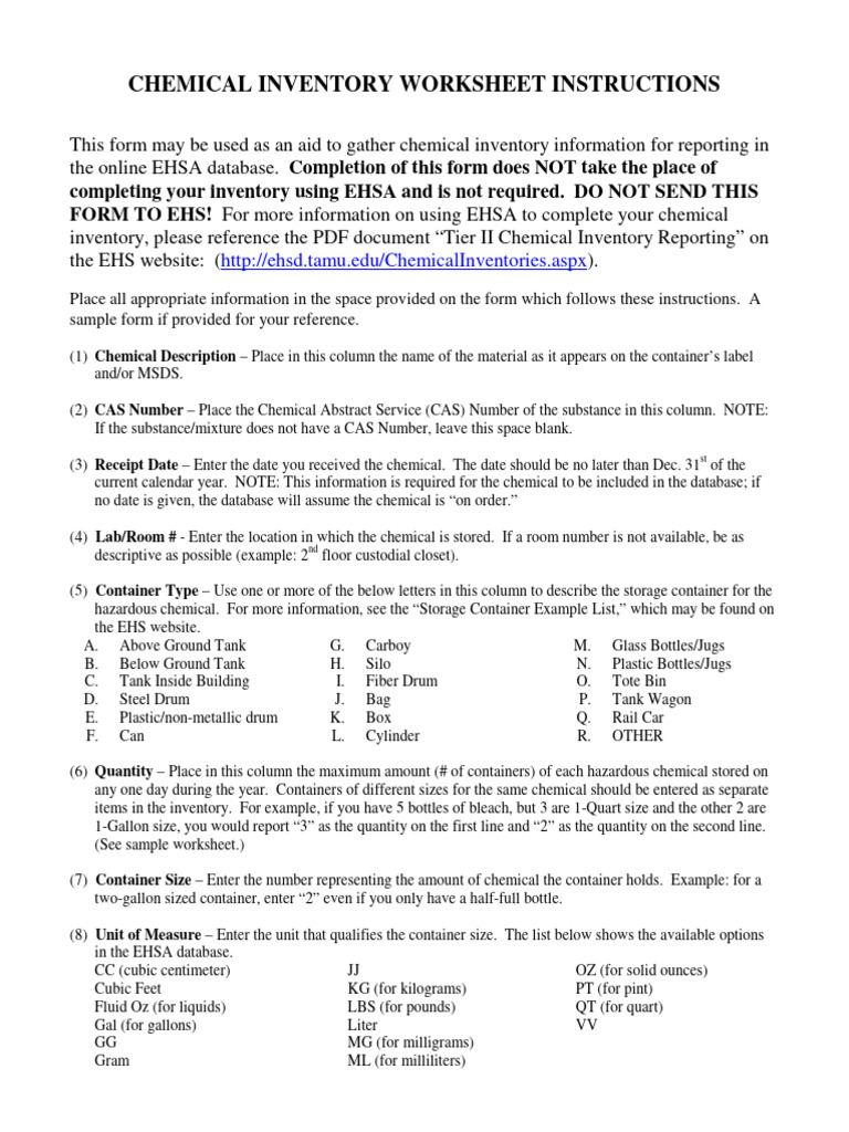 ChemicalInventoryWorksheet Fillible | PDF | Gallon | Litre