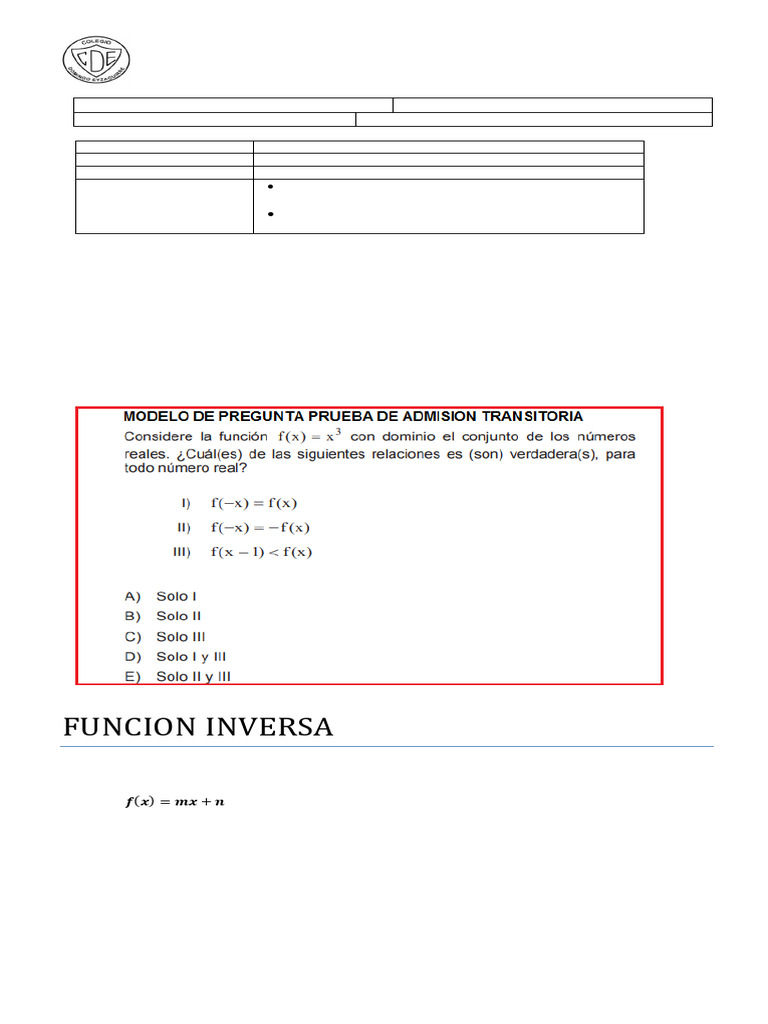 Guia Funcion Inversa | PDF | Función (Matemáticas) | Variable (Matemáticas)