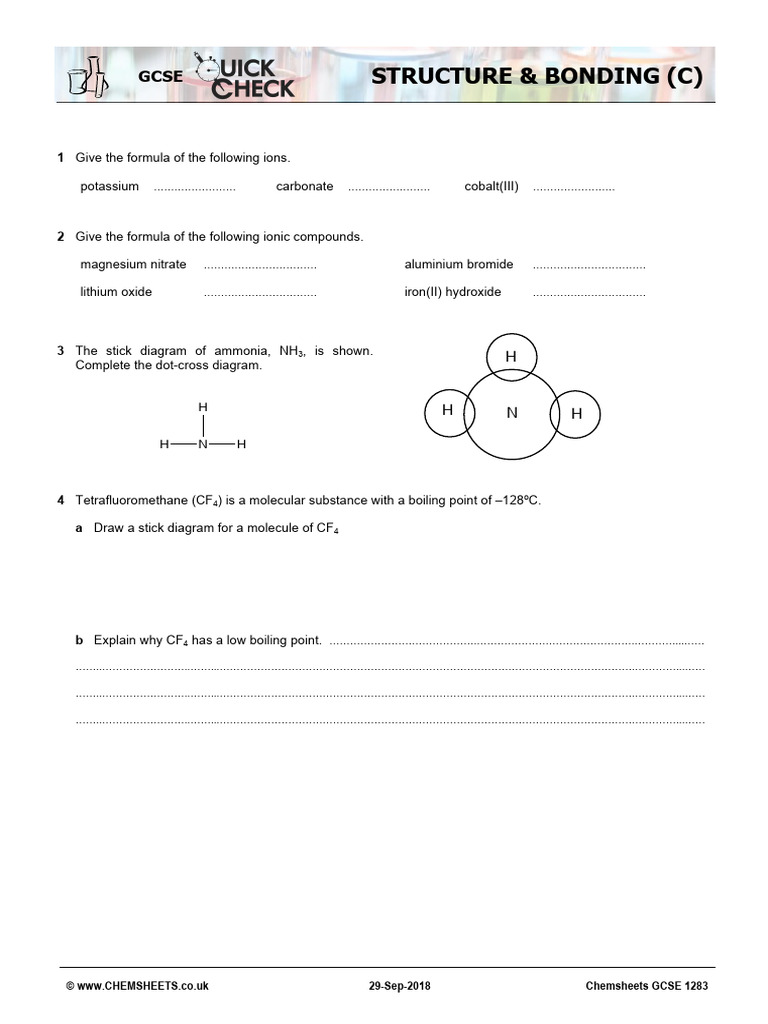 Chemsheets GCSE 1283 QC Structure and Bonding C | PDF