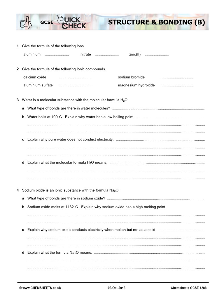 Chemsheets GCSE 1288 QC Structure and Bonding B | PDF