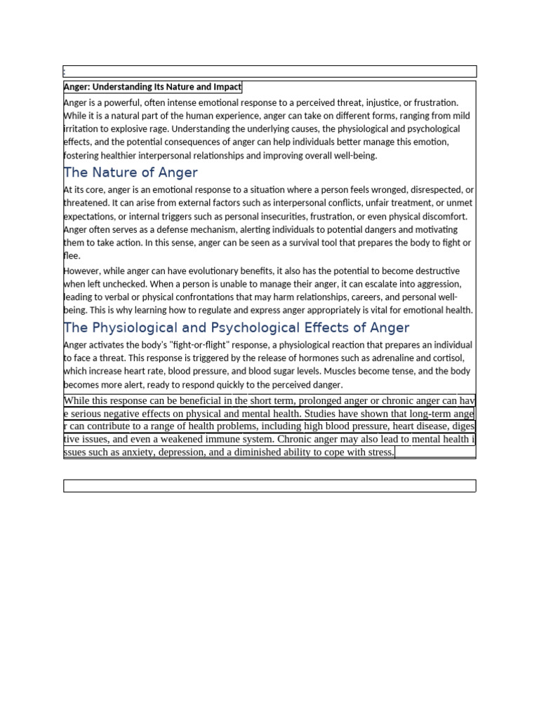 Understanding Anger: Causes and Effects | PDF