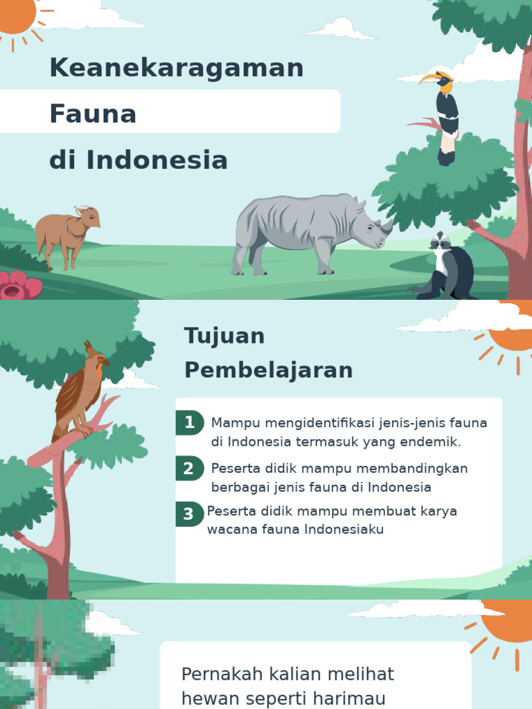 Keanekaragaman Flora Dan Fauna Di Indonesia Presentasi Pendidikan Hijau Ilustrasi | PDF