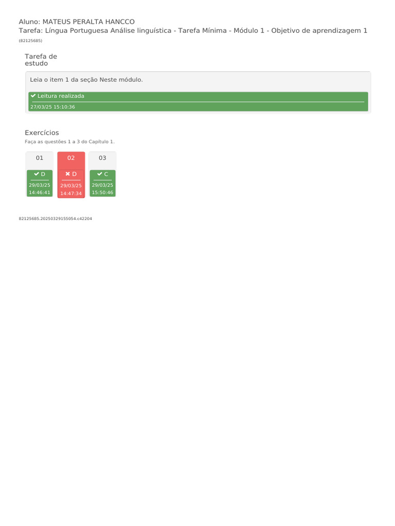 Língua Portuguesa Análise Linguística - Tarefa Mínima - Módulo 1 - Objetivo de Aprendizagem 1 | PDF