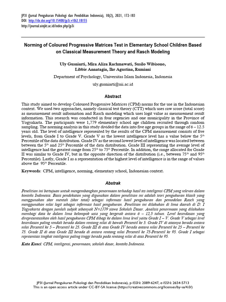 Norming of Coloured Progressive Matrices Test in E | PDF | Validity ...