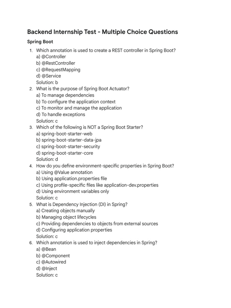 Backend Internship MCQ Questions | PDF | Method (Computer Programming ...