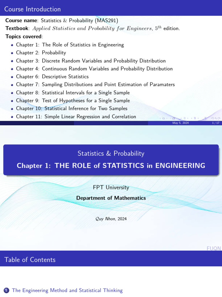 66361d307592b6f817af4d40 MAS291 Chap1 | PDF | Statistics | Probability Distribution
