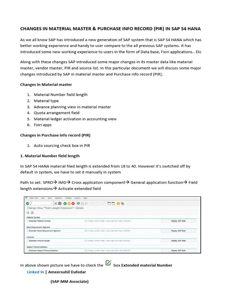 SAP S4 HANA: Material Master & PIR Changes | PDF | Software ...
