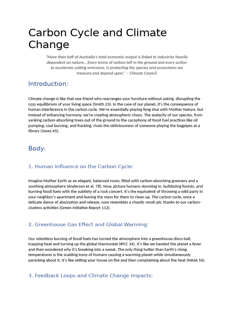 Human Impact on Carbon Cycle Explained | PDF | Climate Change ...