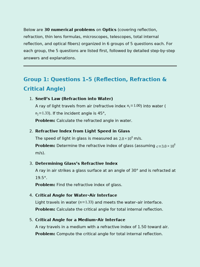 Physics Unit 2 Numericals | PDF | Optics | Electrodynamics