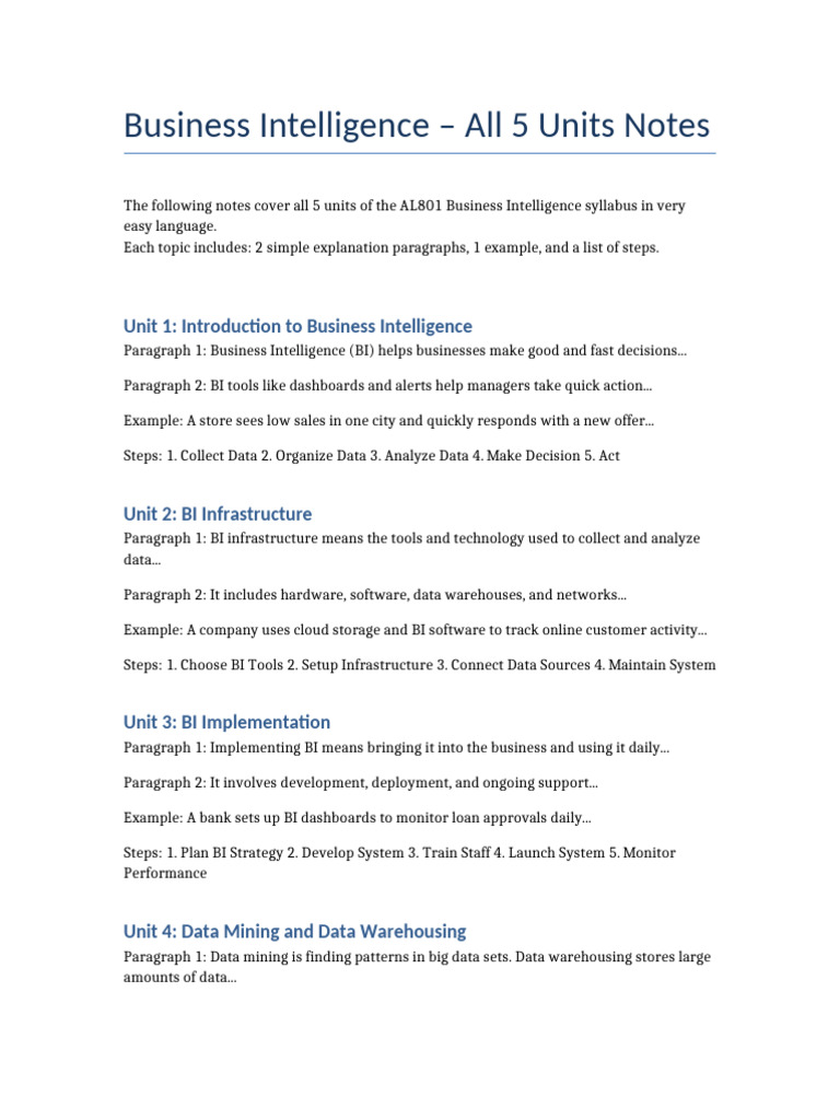 Business Intelligence Notes Overview | PDF