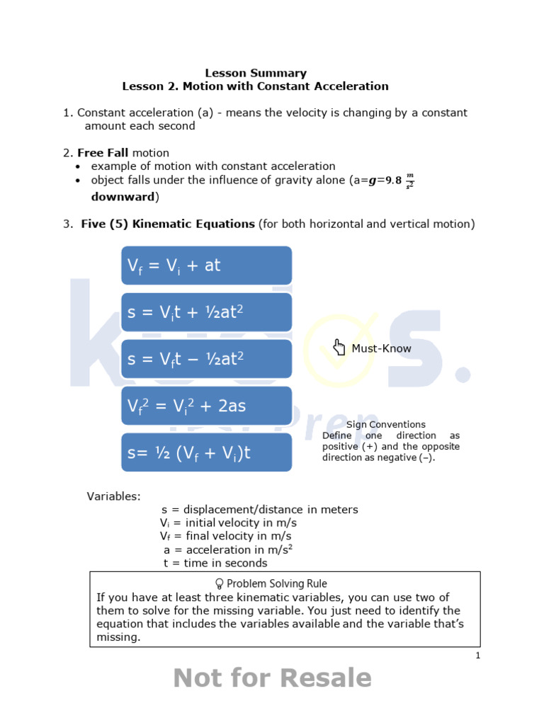 Motion with Constant Acceleration | PDF