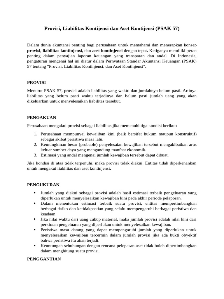 Provisi, Liabilitas Kontijensi dan Aset Kontijensi (PSAK 57) | PDF