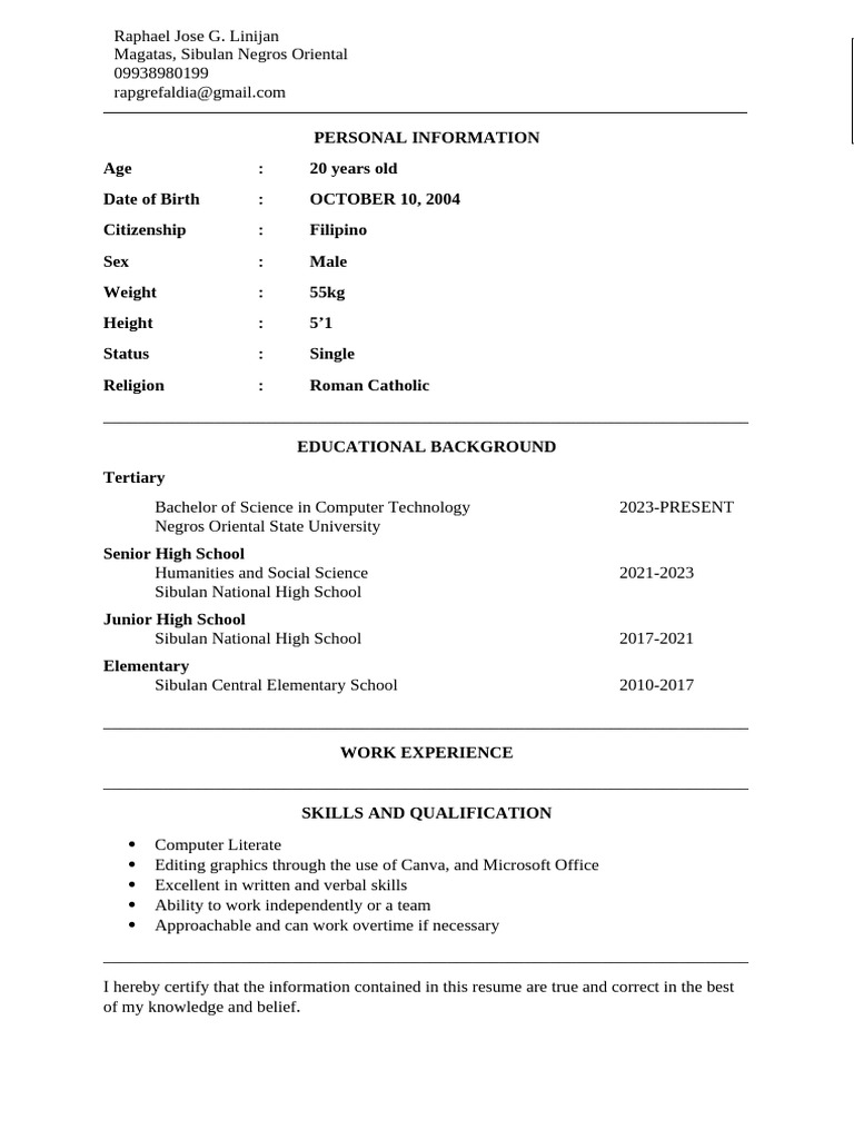 Raphael Linijan Resume | PDF