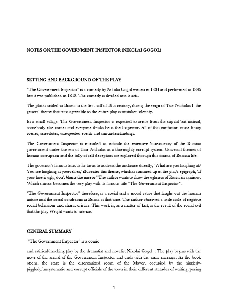 Notes On Government Inspector | PDF