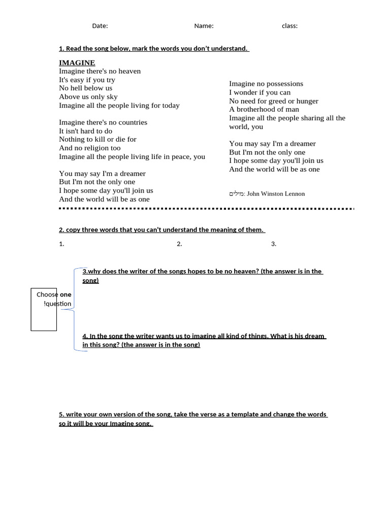 Imagine Song N Questation | PDF