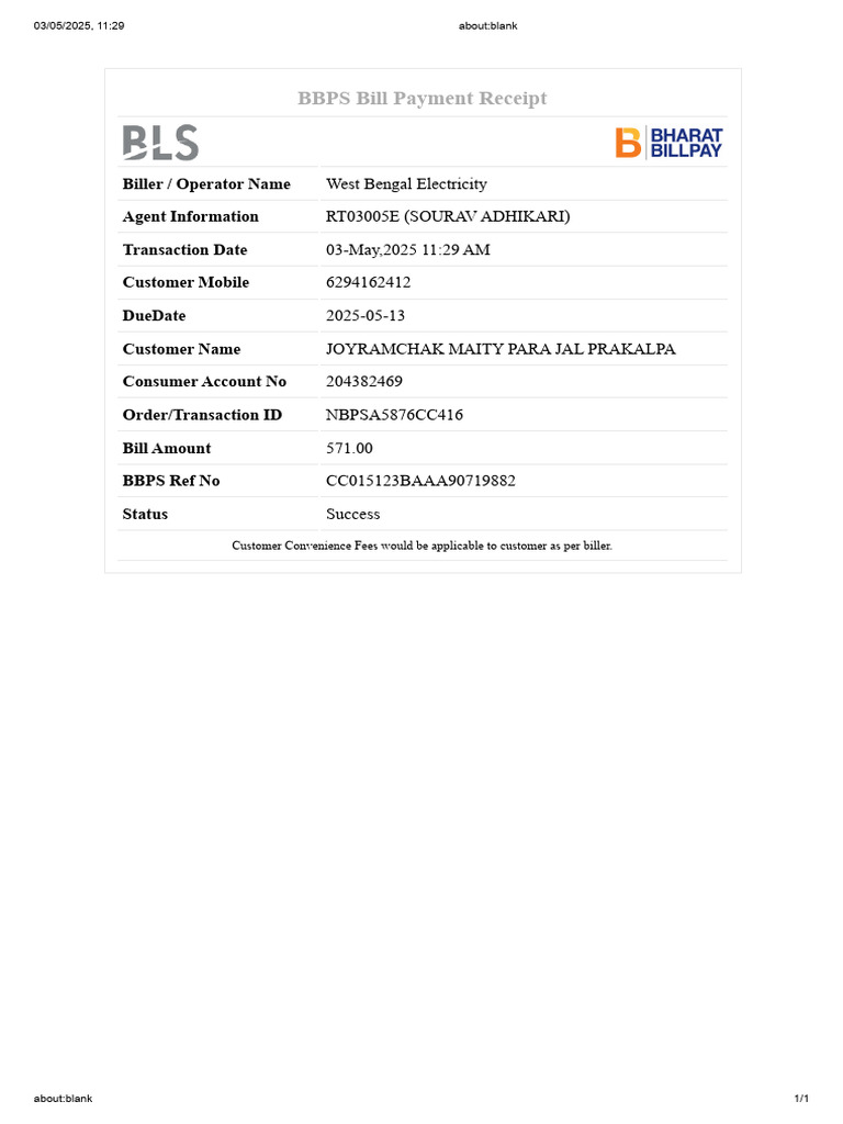 BBPS Bill Payment Receipt | PDF