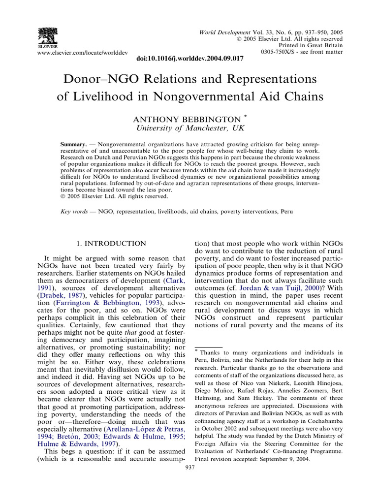 Donor-NGO Relations and Representations of Livelihood in NGO Aid CHains ...