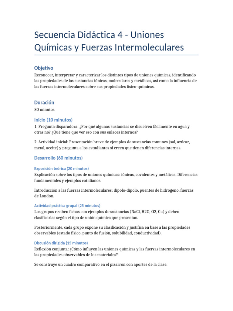 Secuencia Didactica 4 Uniones Quimicas | PDF
