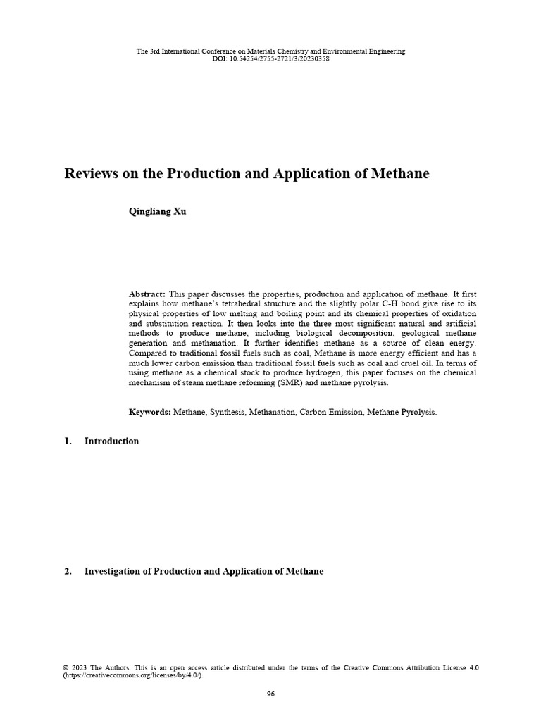 Reviews On The Production and Application of Metha | PDF | Methane ...