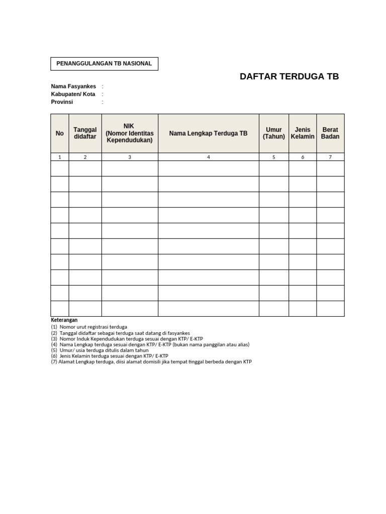 Formulir Pendaftaran Terduga TB | PDF