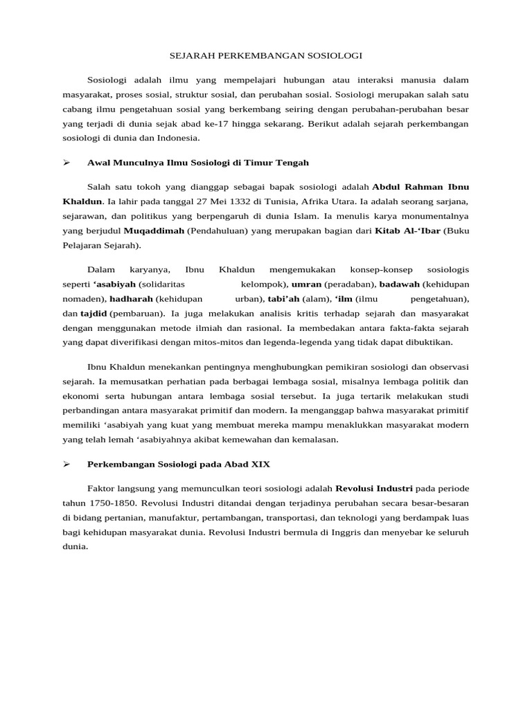 Sejarah Perkembangan Sosiologi Pdf
