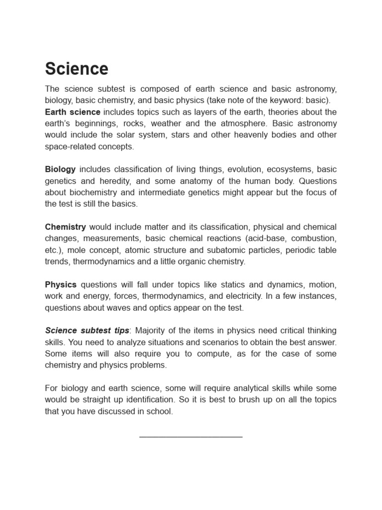 (UPCAT) Science Coverage and Reading Materials | PDF | Physics | Chemistry