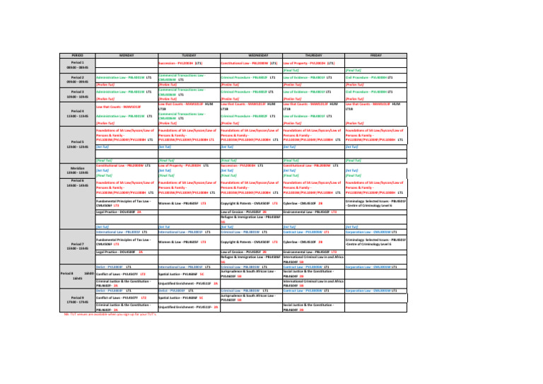 LLB Timetable 2025 Semester 1 04032025 | PDF | Government | Public Law