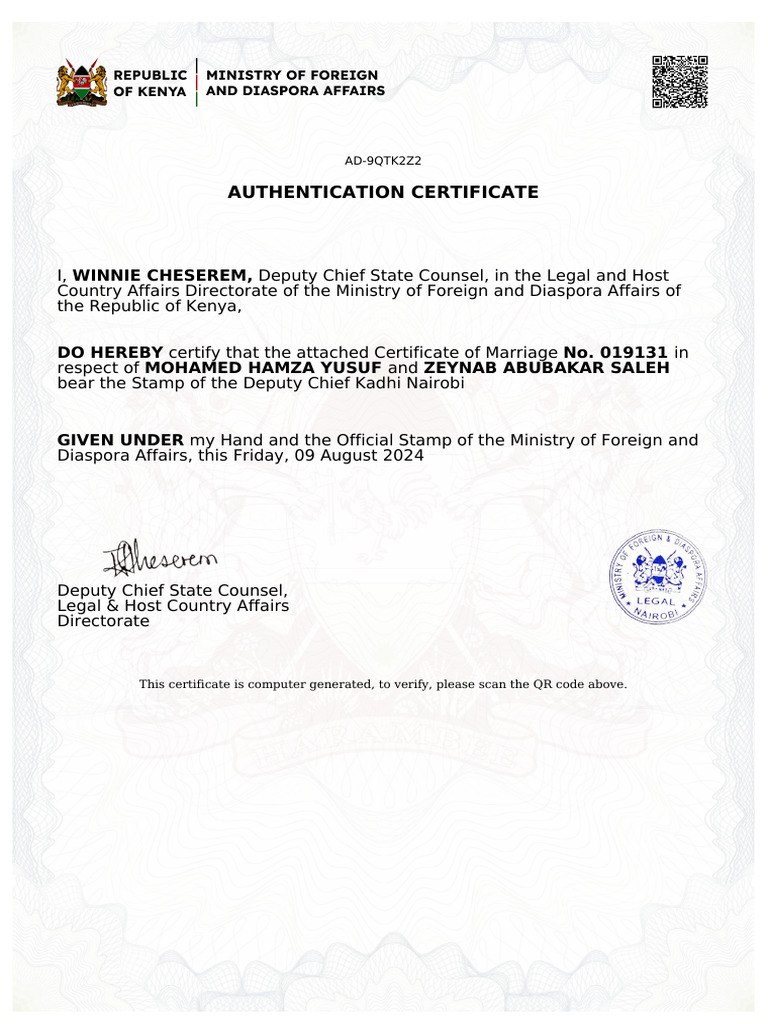 AD-9QTK2Z2-Islamic Marriage - Divorce Certificate 1 | PDF