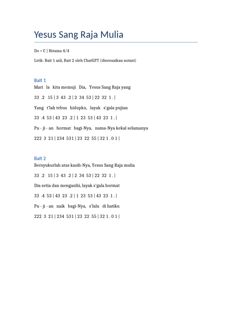 Lirik Lagu Yesus Sang Raja Mulia | PDF