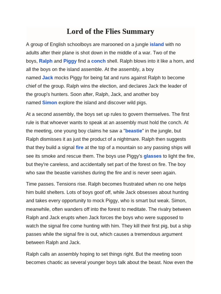 Lord of The Flies Summary | PDF