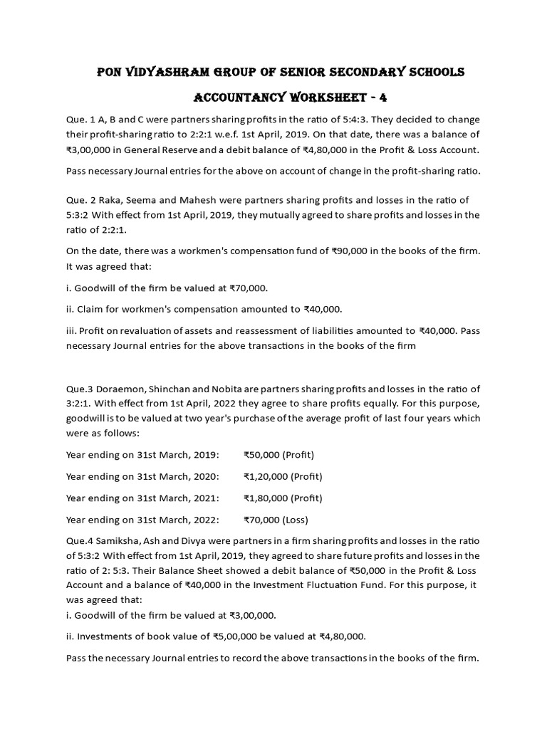 Accountancy Worksheet 4-1 | PDF | Debits And Credits | Goodwill ...