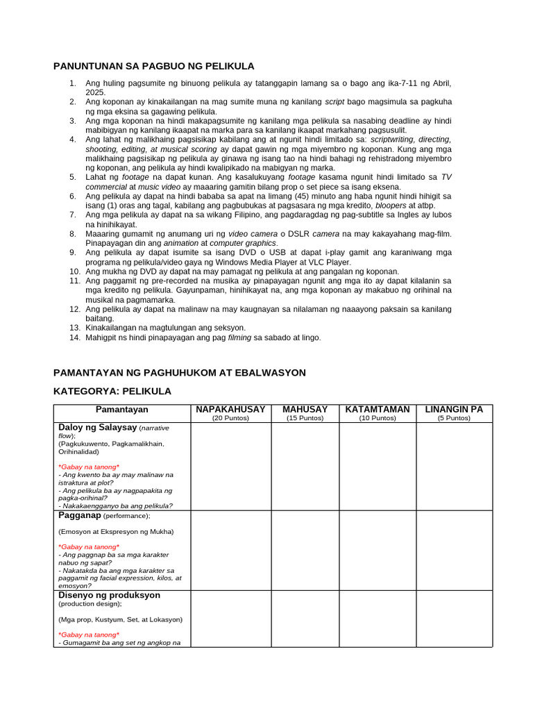 Panuntunan Sa Pagbuo NG Pelikula 1 | PDF
