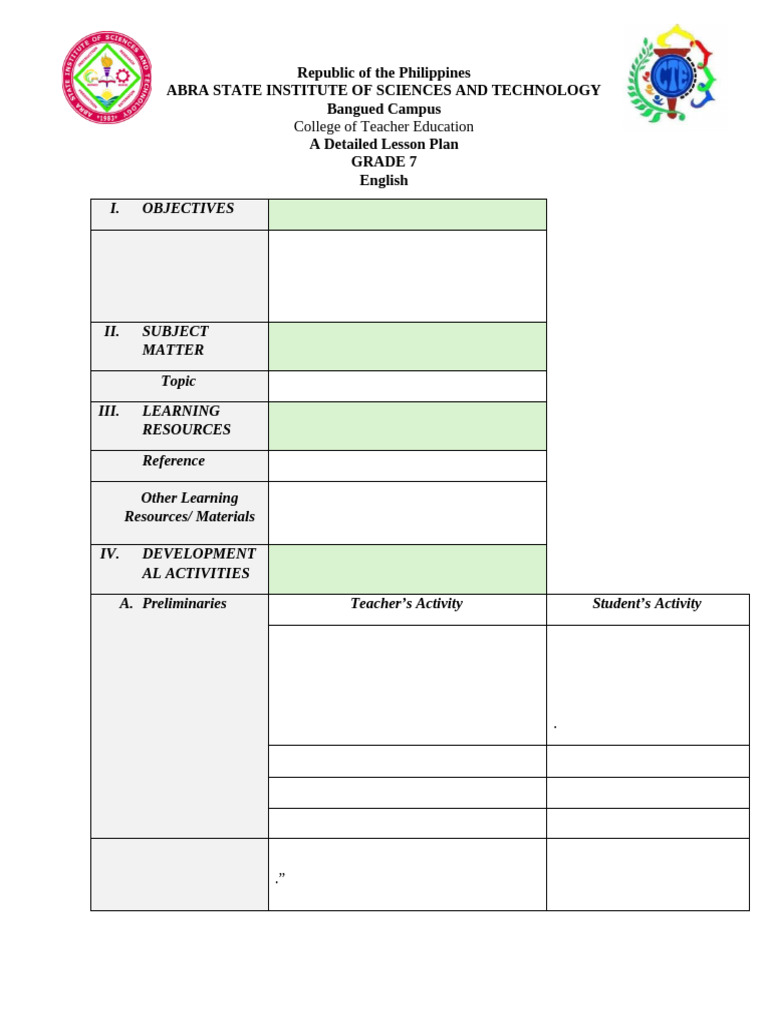 A Detailed Lesson Plan Template | PDF