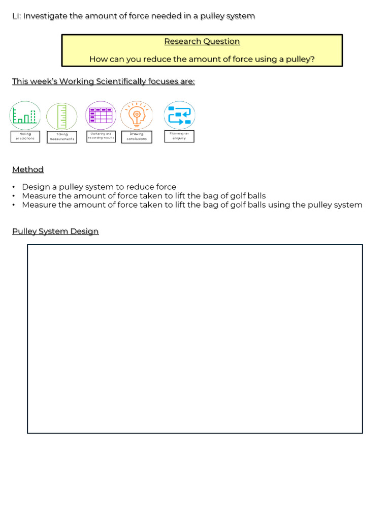Science Investigation Sheet Step 5 Levers, Gears and Pulleys | PDF