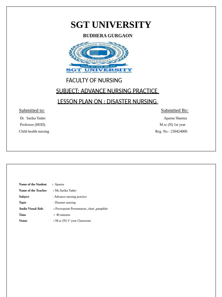 Disaster Nursing Lesson Plan Overview | PDF | Natural Disasters | Nursing