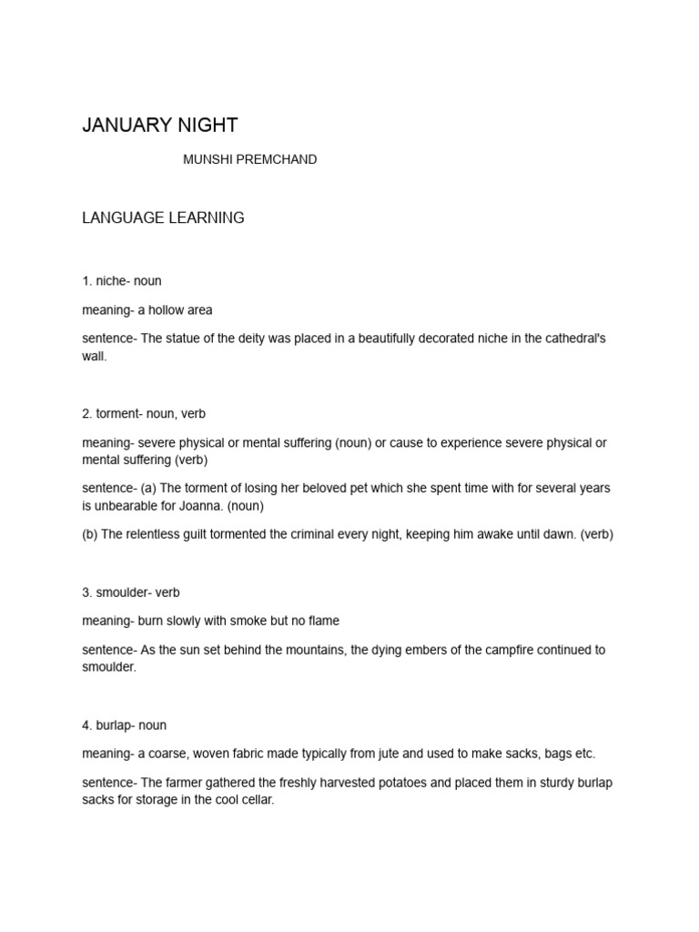 Character Sketches in January Night | PDF