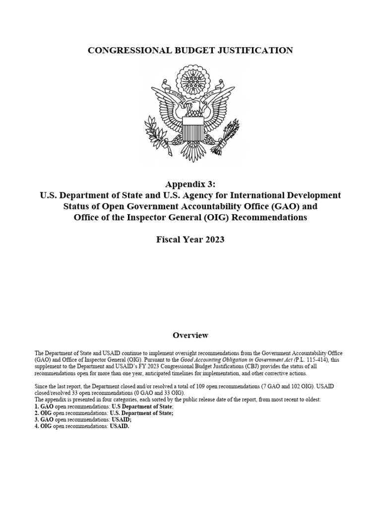 FY 2023 GAO - OIG - Open Recommendations CBJ APPENDIX 3 | PDF ...