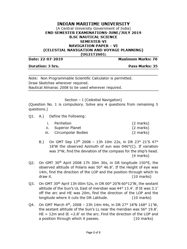 UG21T2601 Navigation Paper VI June 2019 | PDF | Navigation | Astronomy