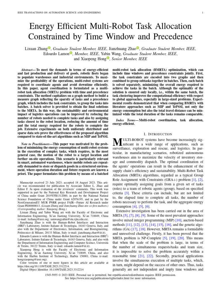 Energy Efficient Multi-Robot Task Allocation Constrained by Time Window and Precedence | PDF ...