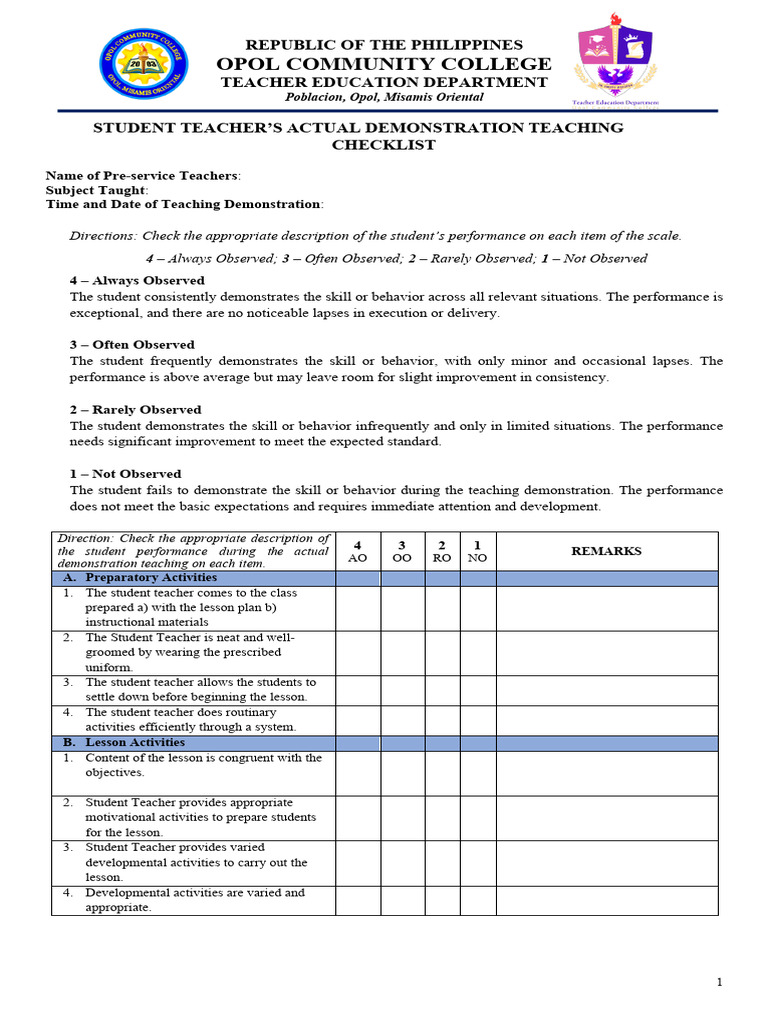 Demonstration Evaluation Form 1 | PDF | Teachers | Learning
