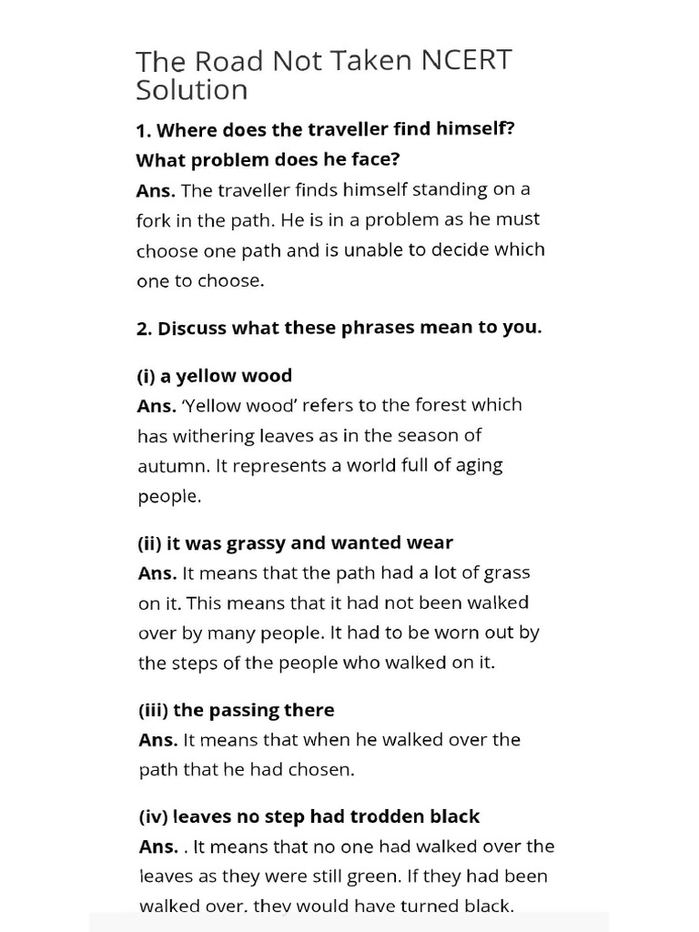 Poem The Road Not Taken | PDF