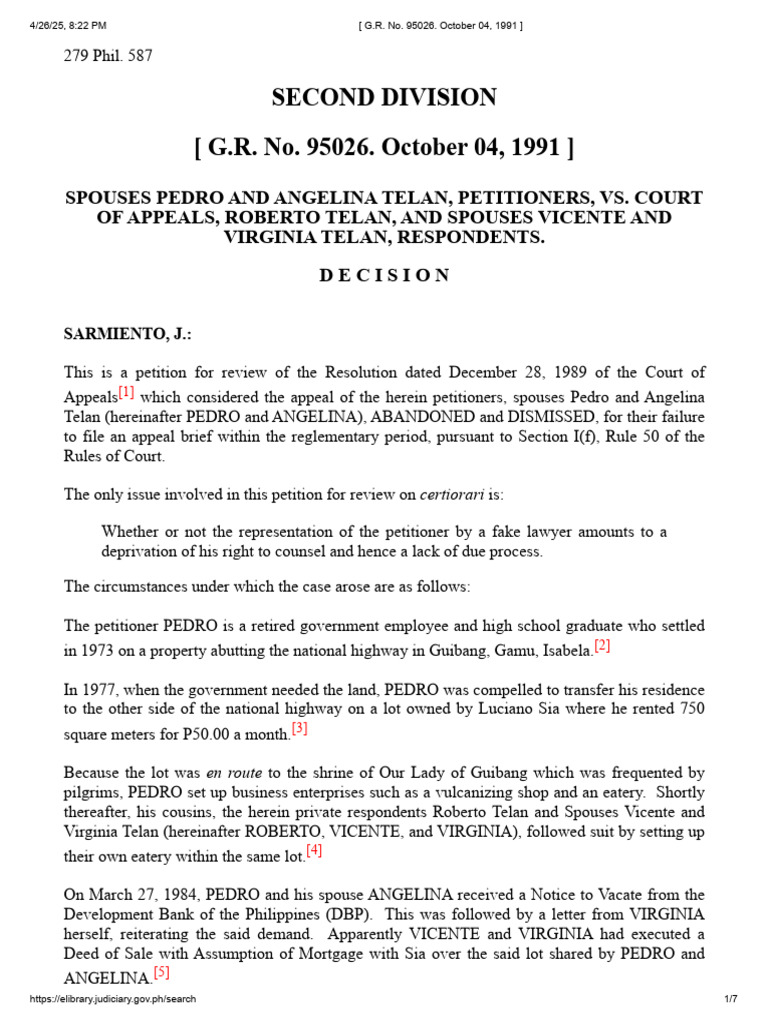Telan vs. CA (Right of The Accused For Legal Counse) (Fake Lawyer ...