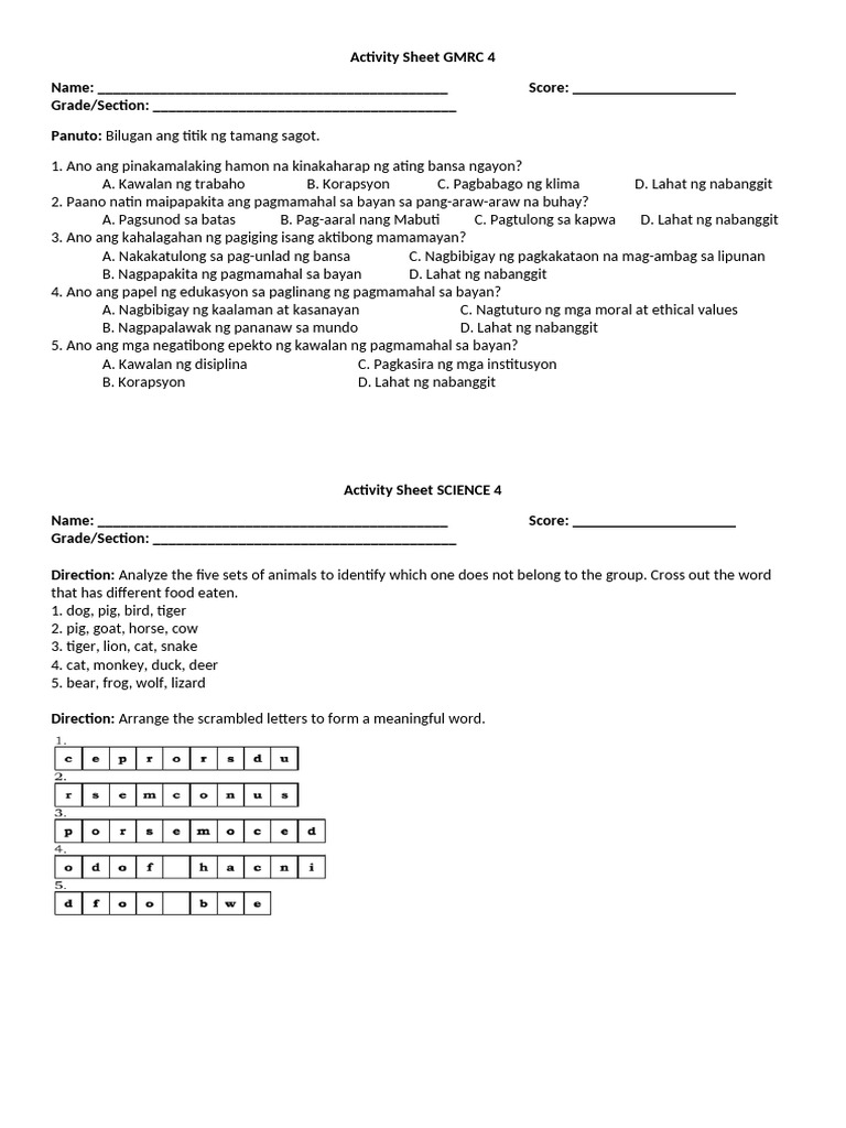 Activity Sheet GMRC 4 Merkules | PDF