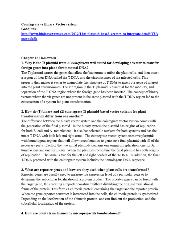 Cointegrate Vs Binary Vector System | PDF | Vector (Molecular Biology) | Plasmid